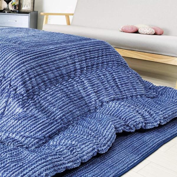 Size:正方形こたつ布団：約185x185cm_Color:ウエーブカット　ネイビー JEMAジェマ こたつ布団 こたつ厚掛け布団 掛け布団単品 暖か ウェーブカット仕上げ 約１８５ｘ１８５ｃｍ 正方形 洗える ネイビー【商品サイズ】（約...