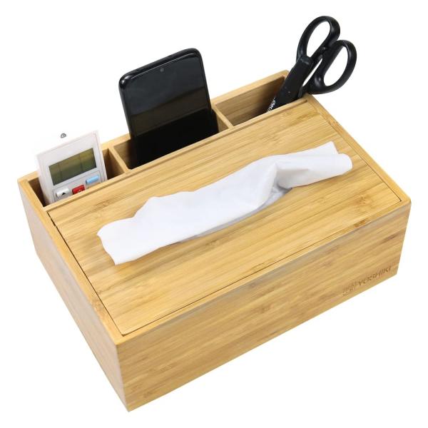 良木工房(YOSHIKI) 竹製 ティッシュケース ティッシュ リモコン 収納 リモコン収納ケース ティッシュボックス リモコンラック ペン立て 仕切り付き 小物入れ ティッシュ収納 SDGs 脱プラ YK-STC1?概要：ナチュラルながら...