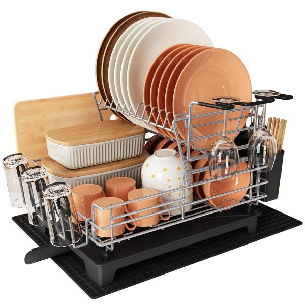 Color:グレー【2段式】 MAJALiS 水切りラック シンク上 食器ラック 水切りカゴ 台所 包丁スタンド 箸立て 吸水マット付き 自動排水 自然乾燥可能 組み立て簡単 2段式「グレー」長さ40.7*幅30.5*高さ33CM【商品仕様...