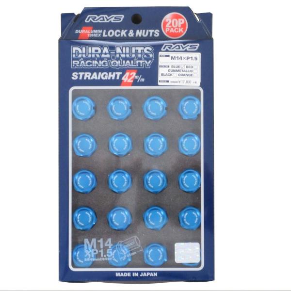 Color:ブルー RAYS(レイズ) ジュラルミンロック＆ナットセット L42 5H用 M14×1.5 ブルーアルマイト 19HEX 20個セット 74020001016BLジュラルミンロック＆ナットセット L42ストレートタイプ 5H用...