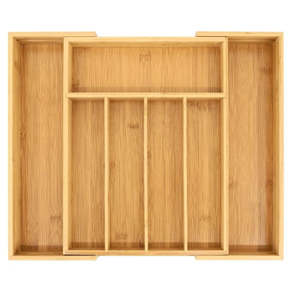 Color:ナチュラル_Size:Mサイズ VaeFae 竹製の銀食器用オーガナイザー、カトラリー用の拡張可能なキッチン引き出しオーガナイザー、木製の用具ホルダー、多機能引き出し収納、5〜7つのコンパートメント【ご注文前に計測してください】...