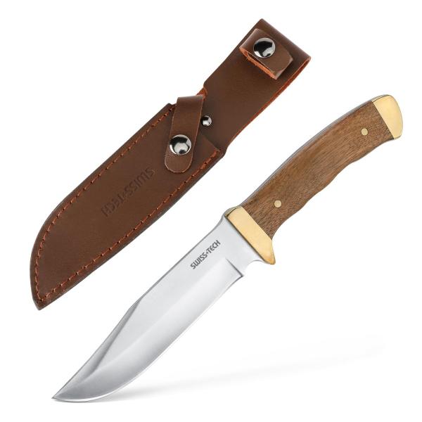 SWISS+TECH シースナイフ アウトドアナイフ キャンプナイフ フルタング構造 天然ウッドハンドル 刃渡り約13cm ケース付き【仕様】全長：約26.5cm、刃渡り：約13cm、刃厚み（付け根部）：約3.2mm、ナイフ重量：235g、...