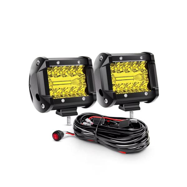 Color:イエロー_Size:２個セット＋ハーネス Chelhead 作業灯 4インチ フォグランプ 角形 イエロー リレーハーネス付き 60W LED ワークライト 12V-24V対応 汎用 車外灯 補助 農業機械 2個セット「商品詳細...