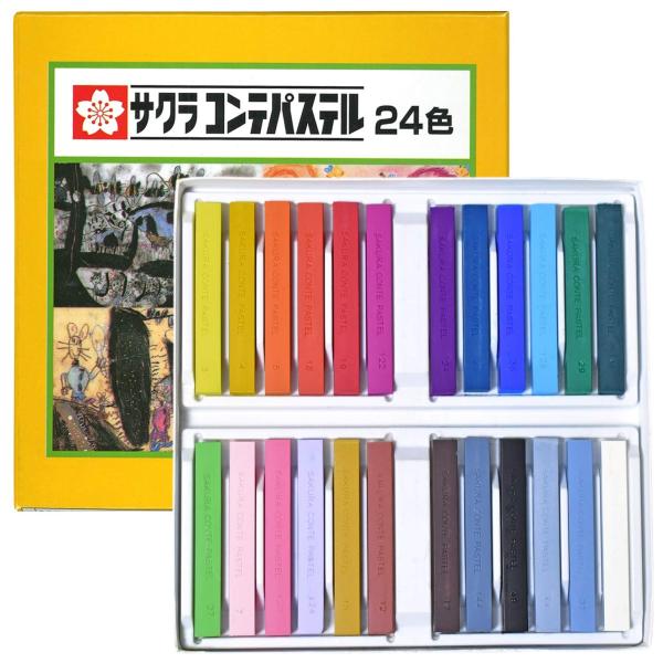 サクラクレパス パステル コンテパステル 24色 CT24●細かい線描き、ソフトな面塗りが自由にできる描画材料です。色鉛筆より濃淡表現や線幅が自由にできます。●適度にやわらかいので、混色、ぼかしなどの高度な技法が駆使できます。指やティッシュ...