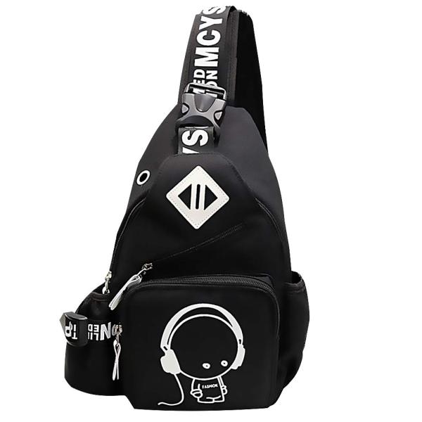 Color:ブラック [Nob.Yi] ボディバッグ メンズ ワンショルダー レディース 斜め掛け iPad収納 防水 ランニング 旅行 登山 散歩などに快適 可愛い 発光 多機能バッグ (ブラック)【素材構成】：シンプルでおしゃれなななめ...