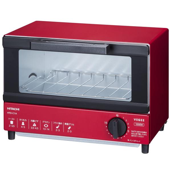 日立 オーブントースター 1,000W 一人暮らし 山形/角型パン2枚焼き HTO-C1A R レッドコンパクトでスタイリッシュなデザイン山形パン 2枚対応角型パン 2枚対応おもちが垂れにくいメッシュ焼き網丸洗いできる引き出し式パンくずトレイ