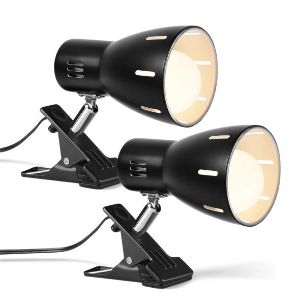 クリップライトE26 スポットライト クリップ led電球付き 60w 中間スイッチ付き 350°回転仕事 屋内照明用ライト ブラック 専用器具 お部屋 寝室 店舗 ディスプレイライト（2個）仕様：セード直径92mm，質500kg/個，コー...