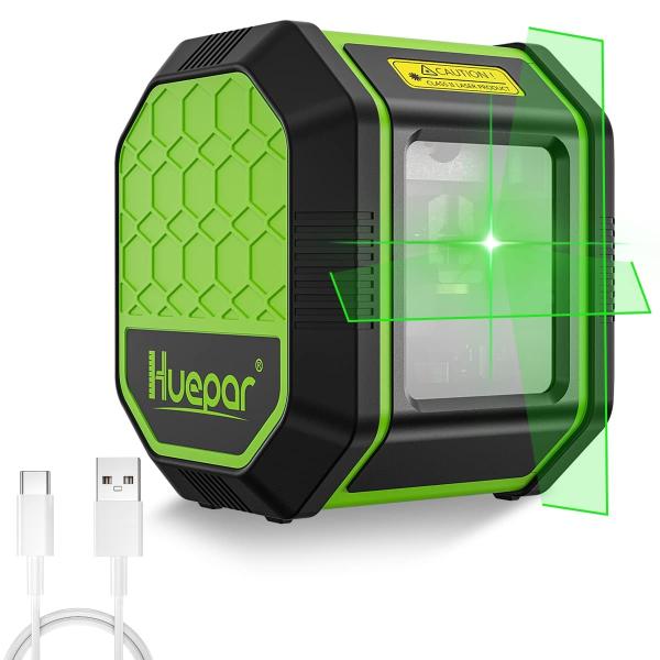 Huepar レーザー墨出し器 グリーン 2ライン クロスラインレーザー 自動補正 傾斜モード 高輝度 操作簡単 IP54 Tpye-C充電可能 FC011G【操作簡単なクロスライン墨出し器】ワンタッチだけで簡単に水平・垂直のクロスラインが...