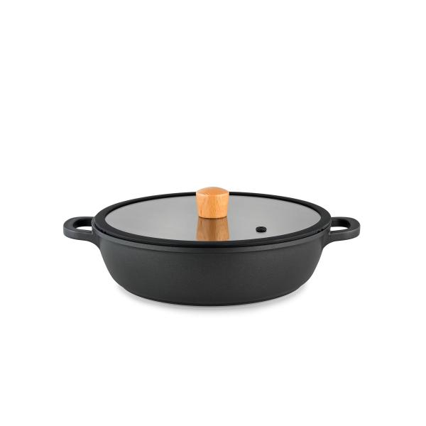 Color:ブラック_Size:28cm SENSARTE 両手鍋 卓上鍋 すき焼き鍋 28cm IH対応 ガス対応 一品万能 煮る 焼く 炒める 揚げる 焦げ付きにくい お手入れ簡単 ガラス蓋付 しゃぶしゃぶ カレー おでん【PFOAフリ...