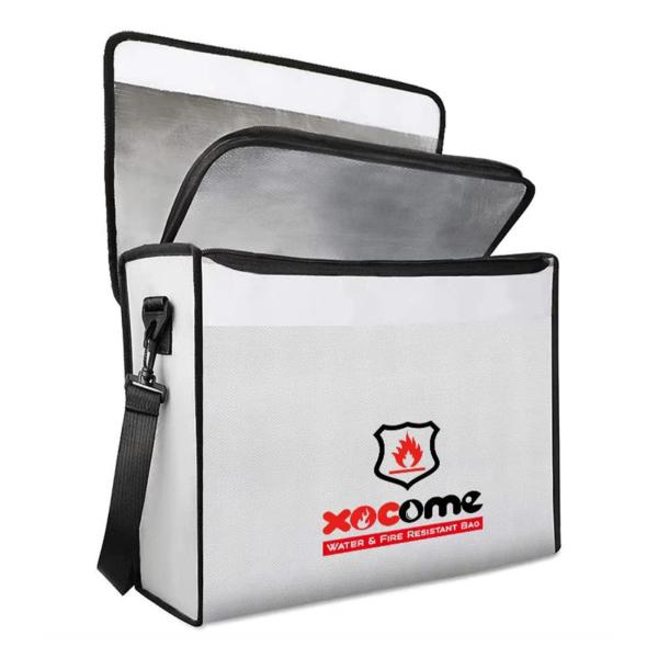 耐火バッグ 書類保管ケース 防火 防爆 防水 防災 耐熱2093℃ 現金収納 金庫耐火バッグ 手提げ 家庭用 A4サイズ対応 大容量 ジッパーとベルクロ付き 耐火袋(グレー)☆【防水＆耐火・貴重物保管 】：耐火素材にはハイテクなシリコンが塗...