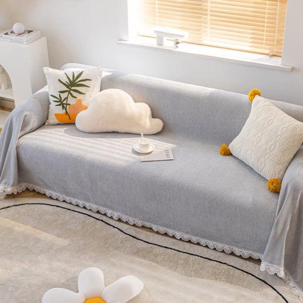Color:グレー_Size:180*130cm/1~2人掛け Fenspeed ソファーカバー 1人掛け 2人掛け 180*130CM 北欧風 滑り止め 柔らかい フリンジ付き ベッドカバー ブランケット おしゃれ 犬 猫 防止 汚れ防止...