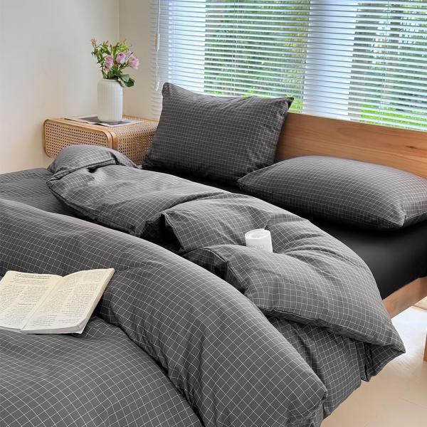 Color:ダークグレー +チェック_Size:セミダブル・掛け布団カバー NSNLGSGC 掛け布団カバー セミダブル 単品売り ロング 布団カバー 掛けカバー ふとんカバー ダークグレー チェック 柄 170×210cm シーツ 洗える...
