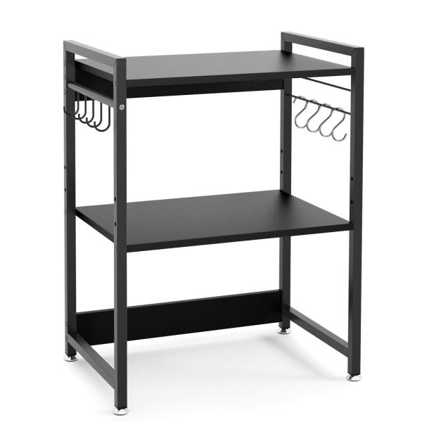 レンジ上ラック レンジ台 レンジラック トースターラック キッチンラック フック付き 可動棚付き キッチン 収納棚 ラック 食器棚 レンジボード アジャスター付き ブラック 幅53×奥行36×高さ72cm?【可動棚板で使いやすい】レンジ上ラ...