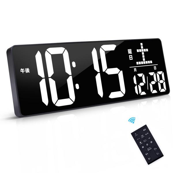 Color:ホワイト Xflyee デジタル時計 壁掛け 大型 led 置き時計 clock 目覚まし時計 明るさ調整 ac電源 タイマー アラーム スヌーズ機能 年/月/日 温度/日期切替表示 12H/24H切替 大きい時計 リモコン操作...