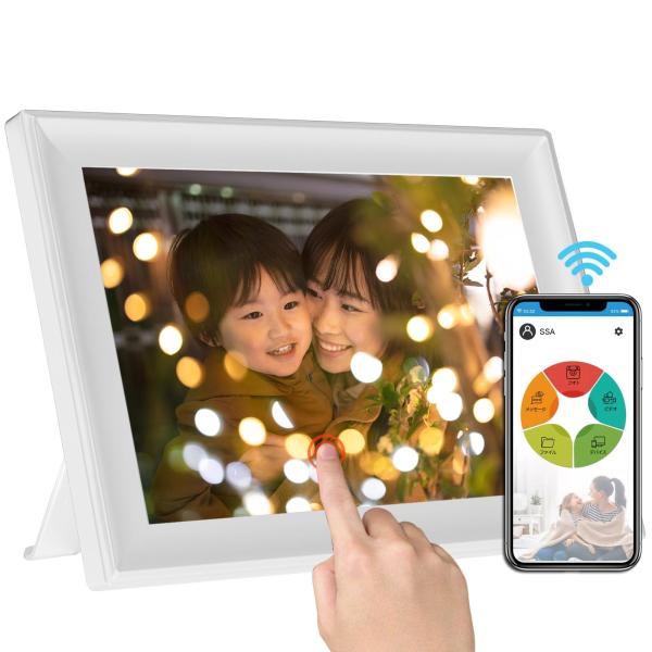 Size:10.1インチ Wi-Fi 白 デジタルフォトフレーム 10.1インチ 多機能WiFi 音楽 動画 転送 遠隔 タッチスクリーン 人感センサー カレンダー付 自動オンオフ デジタルアルバム プレゼントに スマホ転送 アラーム カレ...