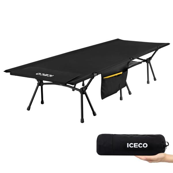 Color:ブラック Upgrade ICECO キャンプコット 2WAY 1000D 耐荷重180KG 軽量2.8KG ハイ/ロー切替可能 静音設計 キャンプ アウトドア ベッド 折りたたみ式 組立簡易 コンパクト 収納バッグ付き 日本語...