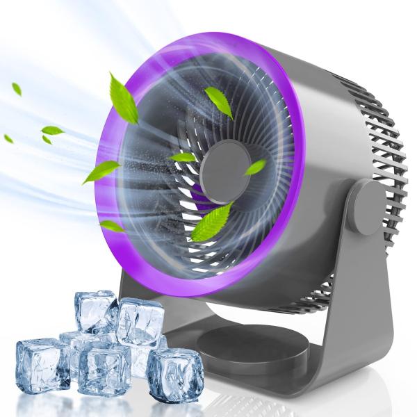 Color:グレー 卓上扇風機 静音 小型【2025最新＆6000mAhバッテリー内蔵＆４枚大面積羽根】USB扇風機 dcモーター ３段階風量調節 パワフル送風 サーキュレーター 壁掛け扇風機 コードレス 90°角度調整 USBデスクファン...