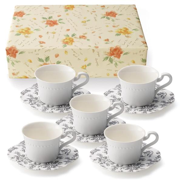 Dolce duo コーヒーカップ セット (ギフト包装済・箱入り) 母の日 5客 カップ＆ソーサーセット 白 DAM-314本体サイズ：白カップ/Φ9.5×h6.5cm(250ml)　ソーサー/16.5×16×h1.5cm素材・材質：磁器...