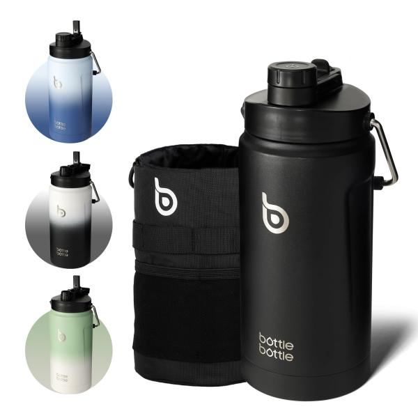 Color:ブラック_Size:2000 ml BOTTLE BOTTLE ジャグ 2リットル 水筒 大容量 2L ステンレス 真空断熱 保温保冷 ストロー付き 持ち運び 水筒カバー付き 直飲み アウトドア スポーツ キャンプ ブラック b...