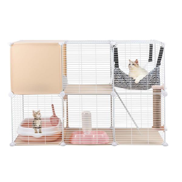 Size:2段(105x45x70cm) 【改善品2.0】Xverycan 猫 ケージ 2段 トイレ付き キャットケージ 猫用ケージ 多頭飼い 耐荷重10kg 組立簡単 折りたたみ ドア付き 脱走防止 ハンモック/ベッド/麻紐爪とぎポール/...