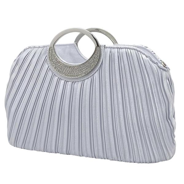Color:シルバー [hotlips] 799パーティーバッグ 大きめ クラッチバッグ 結婚式 バッグ 大きめ ハンドバッグ レディース 3way 三日月みたいなオーバルハンドル付プリーツサテンパーティーバッグ(シルバー)【サイズ】幅：3...