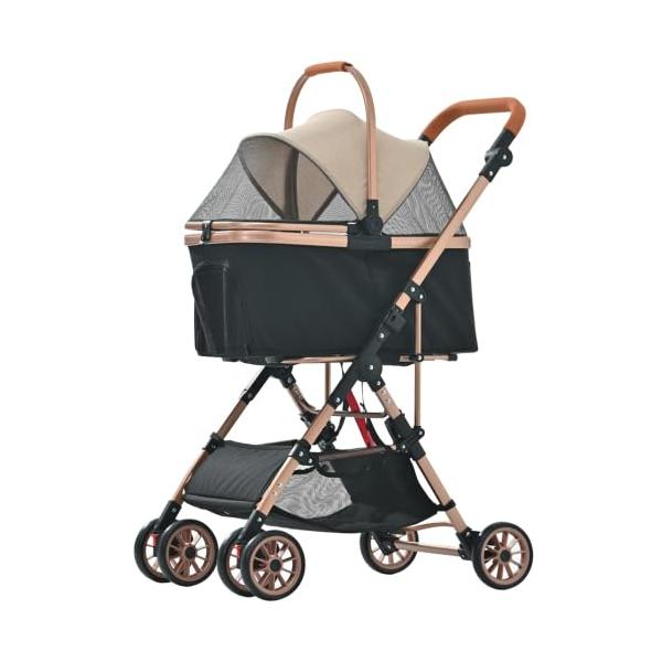 Style:ベージュ+ブラック BTM ペットカート 分離式 取り外し可能 折りたたみ 中型犬 小型犬 ドッグカート軽量 ペットバギー 犬用 猫用 2way 前輪360°回転 アルミ製 ストッパー付き 4輪 組立簡単 耐荷重25KG 工具不...