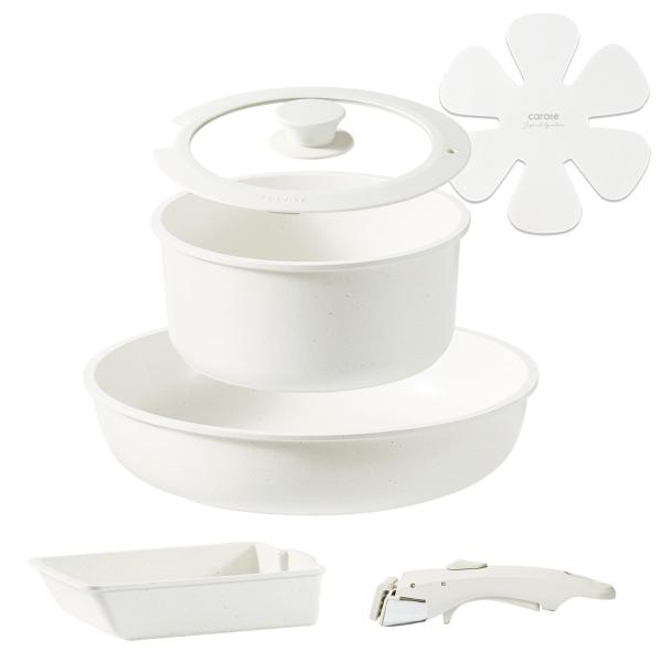 Model:6点セット CAROTE カローテ フライパン セット 6点 ガス火・IH対応 PFOA PFOS フリー 5層構造 軽量 取っ手のとれる フライパン26cm エッグパン 鍋18cm マーブルコート こびりつきにくい 鍋セット ...