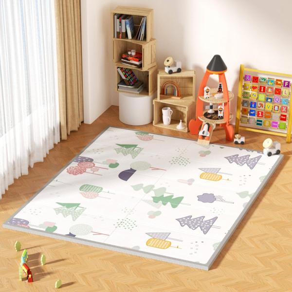 Size:200×150×2cm_Color:Tree + Cloud GruFini プレイマット 赤ちゃん 折りたたみ 200×150×2cm 厚手 安全検査済み ベビーマット 防水 防音 ベビープレイマット 滑り止め おしゃれ ベビー...