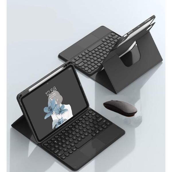 Size:iPad 10（2022）_Color:ブラック マウス付き iPad 第10世代 10.9インチ キーボードケース タッチパッド搭載 360度回転 iPad 10 (2022)ケース 分離式 Bluetooth キーボード 丸い...