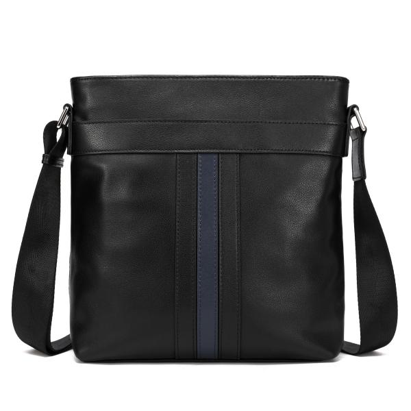 Color:ブラック URBANWAYS ショルダーバッグ メンズ 本革 斜めがけ 縦型 メッセンジャーバッ 肩掛けカバン 多機能 9.7インチiPad収納可 防水 2way 通勤 通学 旅行 アウトドア[仕様]: サイズ：約横26cm*縦...