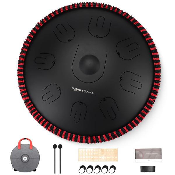 Color:HP01-BLK MOOZICA スリットドラム タングドラム 14インチ 17音符 D短調 ハンドパン スチールタンダム オクターブオーバートーンデザイン 瞑想 ヨガ 禅 音楽療法 打楽器 マレット 説明書と収納バッグ付き（黒...