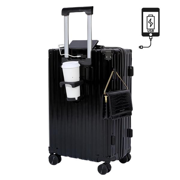 Size:Sサイズ（34*23.5*54cm/39L/機内持込）_Color:ブラック [SUPBOX] スーツケース 機内持ち込み キャリーケース USBポート付き キャリーバッグ カップホルダー付き 隠しフック機能 充電機能 大型 静音...