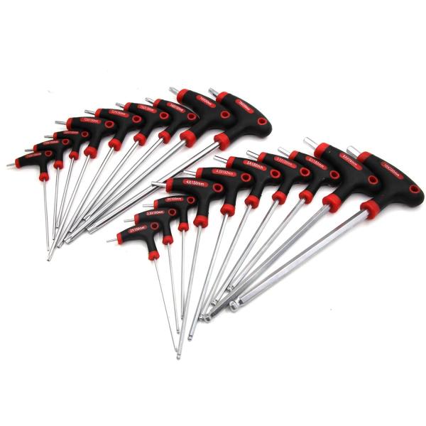 GOOMAND 星型レンチ トルクスレンチ 六角レンチセット 19本組 T型ハンドル ロングボールポイント クロムバナジウム鋼製（Cr-V鋼)トルクスT10-T50、六角2-10mm強力な締め付け：星型ドライバーは、トルクス（Torx）と呼...