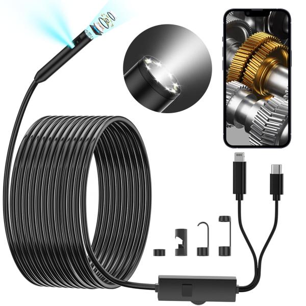 ファイバースコープ 内視鏡カメラ スネークカメラ スコープカメラ スマホ 7.9mm極細スコープ マイクロスコープ 防水 ネークカメラ 内視鏡 スコープカメラ マイクロスコープスマホ 8つLED搭載 高輝度 専用アプリ 5Mケーブル (iP...
