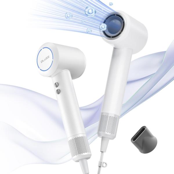 Color:White PLUZZドライヤー 大風量 【30秒速乾】2.7億高濃度マイナスイオン ヘアドライヤー 美髪特化 AI温度制御 温冷リズム 軽量【正規品】ワンタッチ冷風 高速ブラシレスDCモーター - コンパクト 静電気抑制 低温...