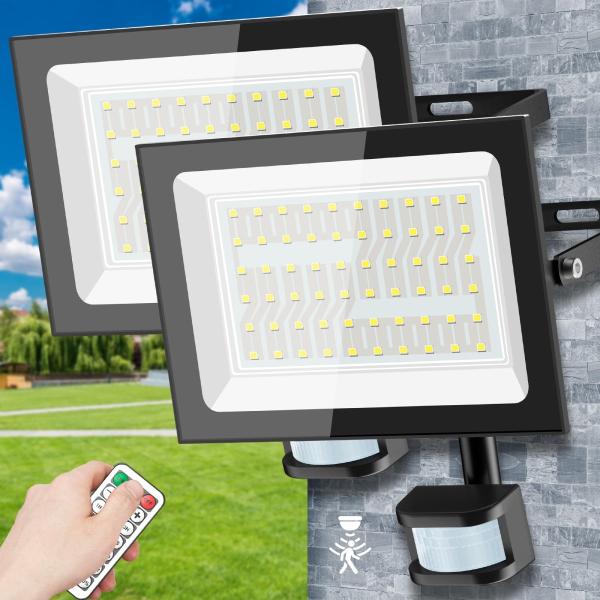 Color:昼光色6500K_Size:80W「2個セット」 KIWEN センサーライト 投光器 LED センサーライト 超爆光 100v 80W 昼光色 6500K 10000LM 120°広角照明 10階段調光可能 感知式 人感 センサ...
