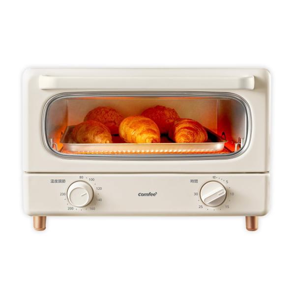 Color:アイボリー/ベージュ_Size:b)4枚焼き_PatternName:1)横型 COMFEE' オーブントースター レトロ トースト4枚焼き 黒遠赤ヒーター 1300W高火力 30分タイマー 焼きムラ抑え スライドオープンドア ...