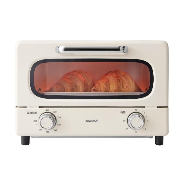 Color:アイボリー/ベージュ_Size:a)2枚焼き_PatternName:1)横型 コンフィー(COMFEE') トースター オーブントースター 2枚焼き レトロ おしゃれ トースト パン ダイヤル式 1000W タイマー30分 8...