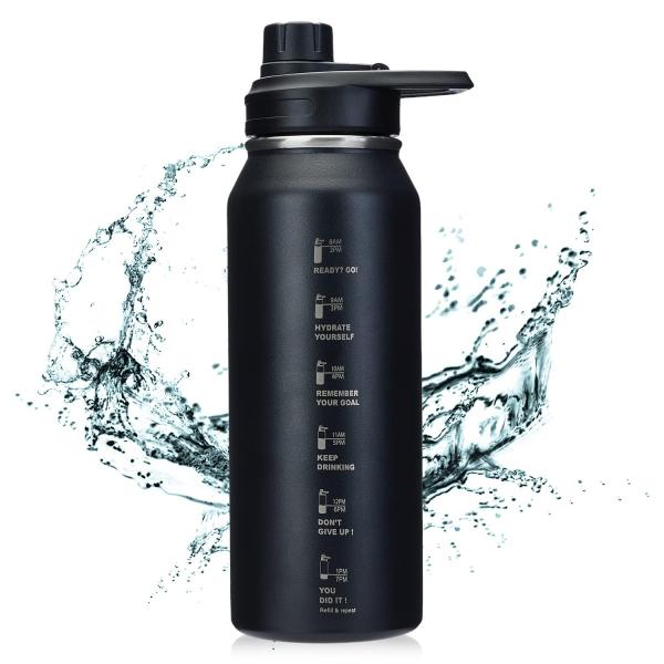 Size:1000 ml_Color:ブラック BottHealth 保冷 水筒 1リットル 1000ml 魔法瓶 直飲み 漏れ防止 SUS304 ステンレス 真空断熱 スポーツボトル 軽量 洗いやすい 広口 ボトル ステンレス 持ち運び ...