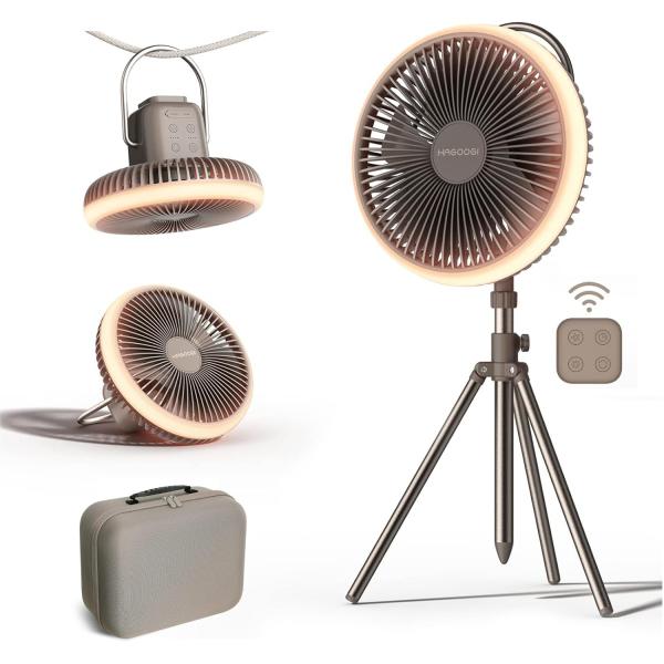 【専門家が推奨】HAGOOGI キャンプ 扇風機 セット dcモーター コードレス 10000mAh アウトドア 扇風機 1台5役 【卓上・吊り下げ・スタンド式・壁掛け・挿入式】 リモコン付き 専用収納ケース付き LEDライト 省エネ 軽量...