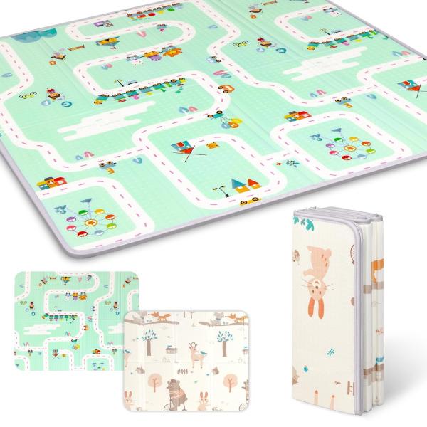 Color:都市＋動物園_Size:150×180×1cm プレイマット-Artake 赤ちゃん プレイマット 収納しやすい ジョイントマット 厚手 折りたたみ 防水 防音マット ベビーマット お昼寝マット Bear Animals 150...