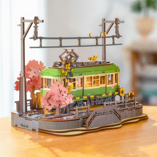 Rolife 立体パズル 木製 桜の旅 初心者向け 組み立てキット DIY クラフト 桜の電車 モデル 和風 インテリア装飾 LED点灯 雰囲気作り 玄関 リビング ギフトアイデア 子供向け 大人向け 女の子へのプレゼント美しさと癒しを伝え...