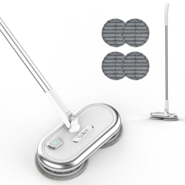 GOBOT 電動 回転モップクリーナ 軽量 電動モップ 水拭き コードレス 床拭き モップパッド4枚付き フローリング掃除 高速回転 充電式 自立式 掃除グッズ【GOBOTコードレス回転モップクリーナー】回転モップは回転速度が重要！GOBO...