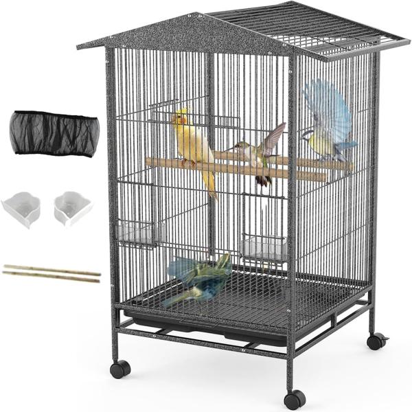 Style:A型（45*45*84cm） 【三日でお届け可能】Puhang 鳥かご 大型 45*45*84cm 鳥ケージ 複数飼い キャスター付き 移動便利 インコ オウムケージ バードゲージ バードパレス 止まり木 餌入れ付き オカメ セ...