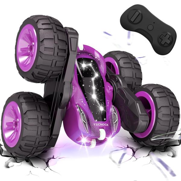 Color:パープル Tecnock ラジコンカー 子供向け USB-C直接充電式 スタントカー 360度回転 両面走行 ラジコン オフロード USB充電 4WD四輪駆動 RCカー 2.4GHz おもちゃ 車 男の子 誕生日 贈り物 プレゼ...