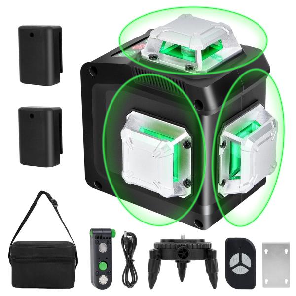 Style:12 LINES レーザー墨出し器、墨出しレーザー、3Dグリーンレーザー墨出し器、3x360°、水平器 レーザー ビルドとアライメント用、充電式バッテリー、リモコン、磁気回転スタンド レーザー安全基準:クラス2 12ライン 12...