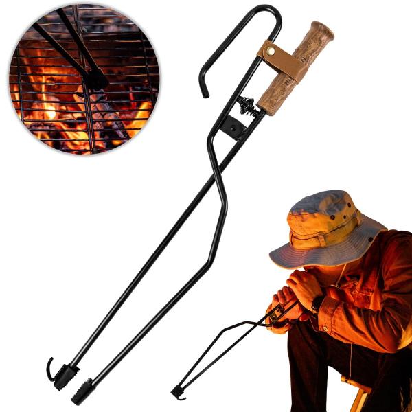 火バサミ キャンプ 炭バサミ トング 薪バサミ 火吹き棒 一体型 リフター機能 長い バネ付き 軽量 スチール製 防錆塗装 名栗加工 ゴミ拾い 掴みやすい先端 キャンプ 焚き火 バーベキュー「3in1多機能の火バサミ」：??「トング」、「火...