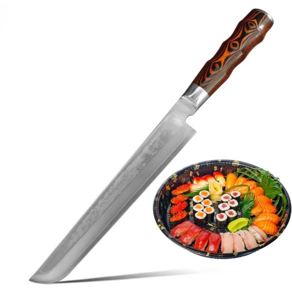 VGTEN 先丸柳刃包丁 210ｍｍ 先丸包丁 刺身包丁 67層ダマスカス V金10号 鋼 左利き 右利き 両刃 鍛造 口金付竹目木柄 切り身を捌く 魚 肉 刺身や魚介類の薄切りや巻き寿司切りなどに【仕様】サイズ：全長350mm/刃渡り21...
