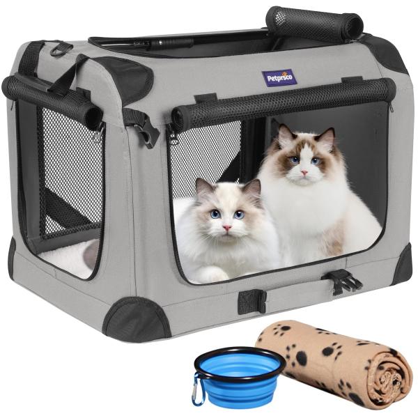 Size:60×42×42cm_Color:ライトグレー Petprsco ペットケージ 犬ケージ 猫 キャリー 犬用クレート 折りたたみ 頑丈耐久 変形しない 通気性 大容量『室内休憩、車載、旅行、通院、防災避難、キャンプに大活躍！』大型...