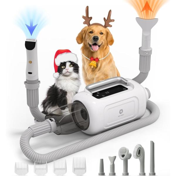 Size:Small 【ドライヤーと掃除機一体型】GULIGULI ペット用バリカンセット 6in1 犬用バリカン 犬 猫美容器ペットグルーミングセット13300Pa 超強力吸引 ドライヤー 風力の5段階?整可能 恒温保護 2段階の吸引力 ...